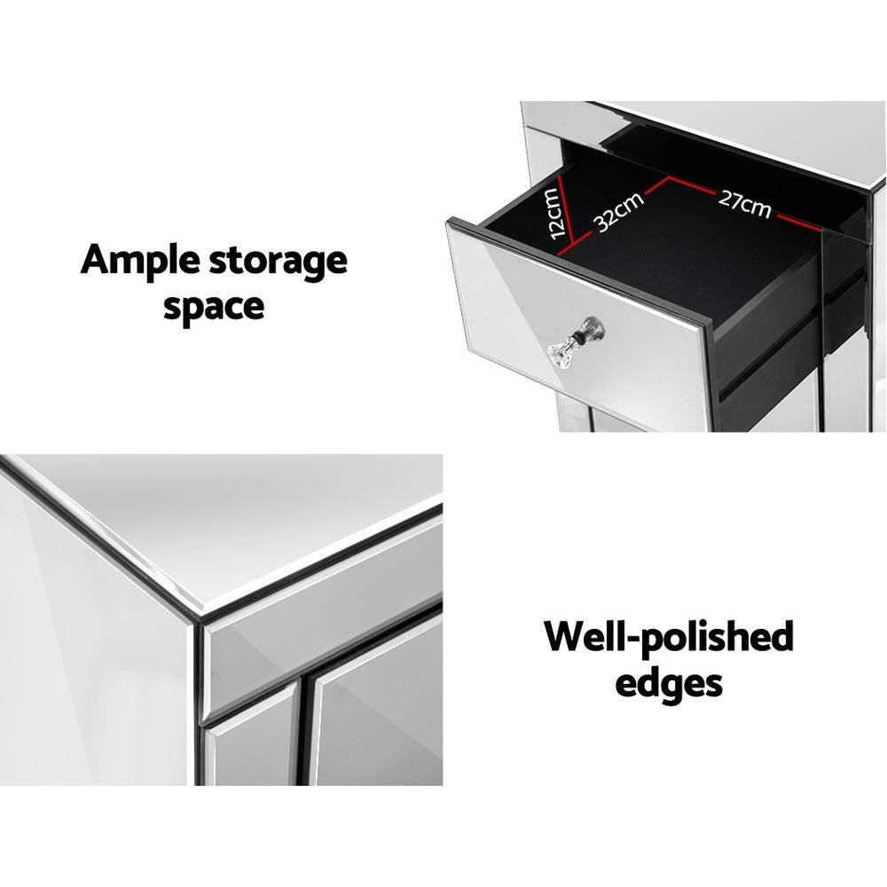 Luxury three drawers mirrored Bedside Table - Large - NAMF40BS – Anka ...